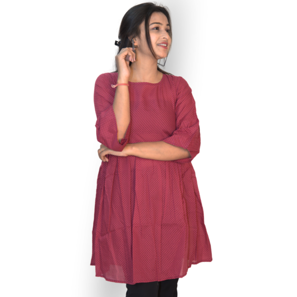 Red Frock With dark red Dots - Evorece