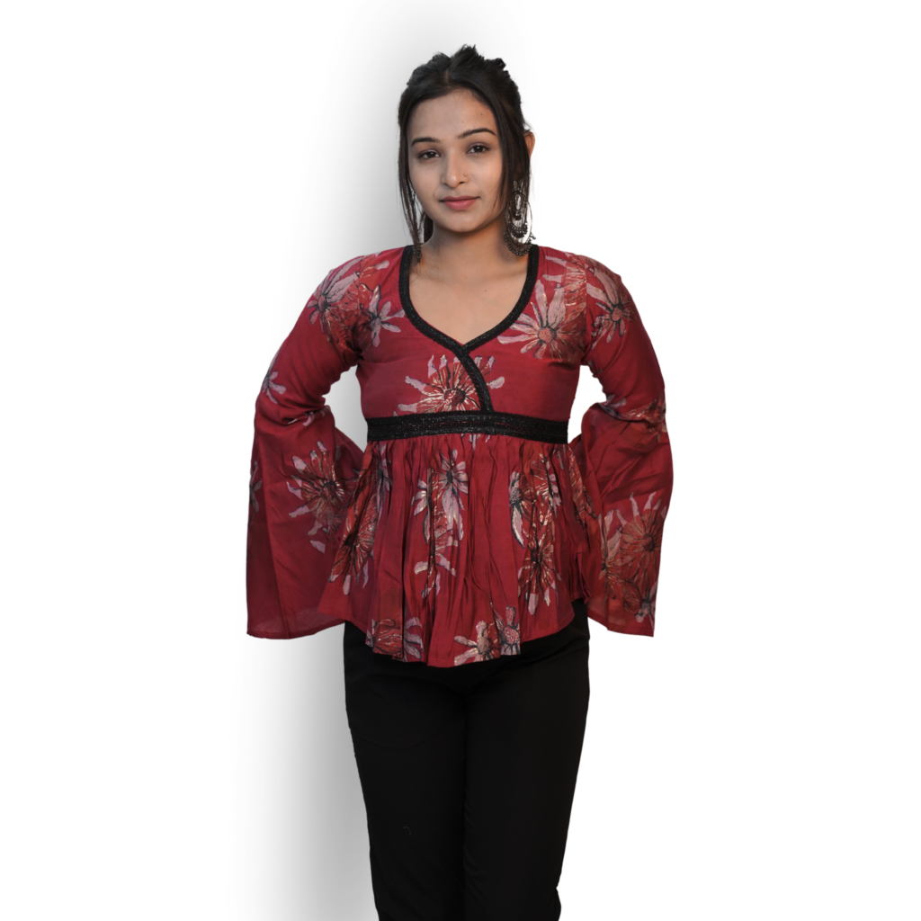 Printed Maroon Short Kurti - Evorece