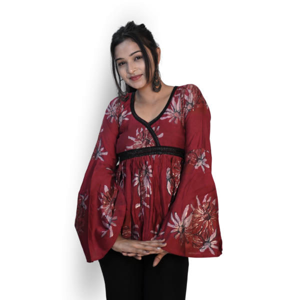 Printed Maroon Short Kurti - Evorece